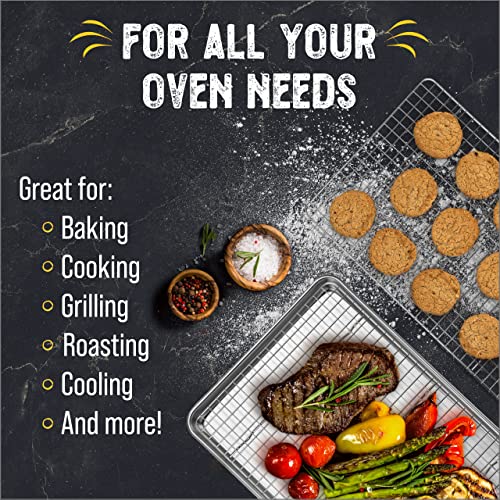 Checkered Chef Baking Sheet with Wire Rack Set 13" x 18" - Single Set w/ Half Sheet Pan & Stainless Steel Oven Rack for Cooking