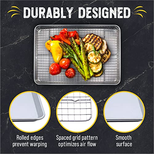 Checkered Chef Baking Sheet with Wire Rack Set 13" x 18" - Single Set w/ Half Sheet Pan & Stainless Steel Oven Rack for Cooking