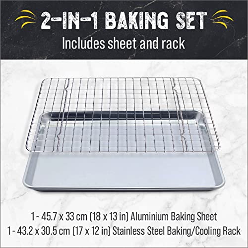 Checkered Chef Baking Sheet with Wire Rack Set 13" x 18" - Single Set w/ Half Sheet Pan & Stainless Steel Oven Rack for Cooking