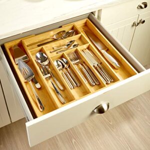 expandable utensil organizer – bamboo drawer divider for flatware