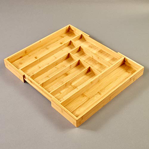 Expandable Utensil Organizer - Bamboo Drawer Divider for Flatware