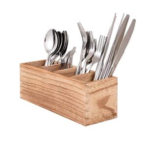 WuGeShop Wood Cutlery Caddy, Kitchen Utensil Organizer with 4 Adjustable Smart Compartments, Silverware Storage Kitchen Countertop Flatware Organizer