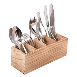 WuGeShop Wood Cutlery Caddy, Kitchen Utensil Organizer with 4 Adjustable Smart Compartments, Silverware Storage Kitchen Countertop Flatware Organizer