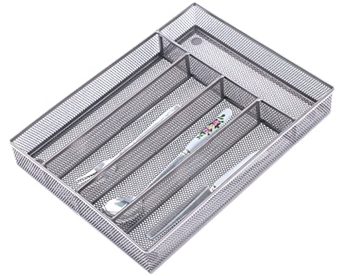 COSWE Silverware Tray for Drawer, Silverware Organizer, Metal Drawer Organizer Kitchen Utensils with Foam Feet Multi Compartments Cutlery Organizer in Drawer