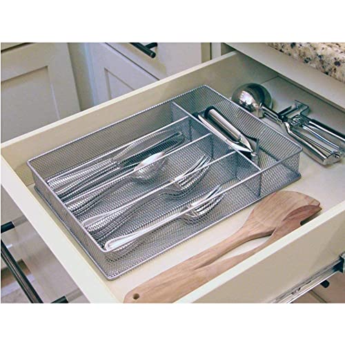 COSWE Silverware Tray for Drawer, Silverware Organizer, Metal Drawer Organizer Kitchen Utensils with Foam Feet Multi Compartments Cutlery Organizer in Drawer