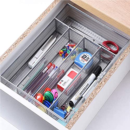 COSWE Silverware Tray for Drawer, Silverware Organizer, Metal Drawer Organizer Kitchen Utensils with Foam Feet Multi Compartments Cutlery Organizer in Drawer