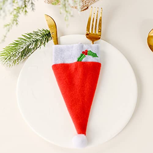 Christmas Decorations Small Hat Fork Set HOHO Table Decoration Fork Bag Wine Bottle Set Household Kitchen Items (D, One Size)