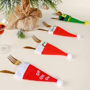 Christmas Decorations Small Hat Fork Set HOHO Table Decoration Fork Bag Wine Bottle Set Household Kitchen Items (D, One Size)