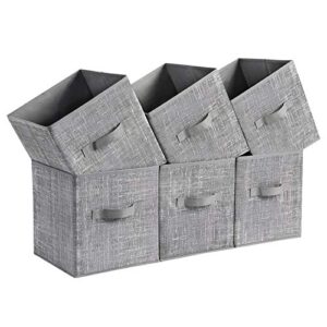 songmics storage cubes, 11-inch non-woven fabric bins with double handles, set of 6, closet organizers for shelves, foldable, for clothes, gray urob26lg