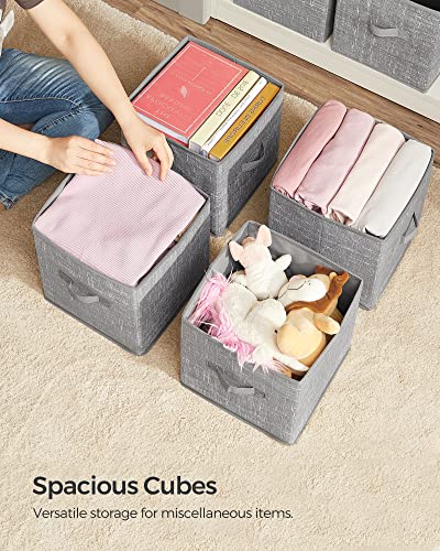 SONGMICS Storage Cubes, 11-Inch Non-Woven Fabric Bins with Double Handles, Set of 6, Closet Organizers for Shelves, Foldable, for Clothes, Gray UROB26LG