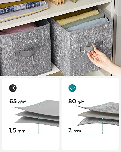 SONGMICS Storage Cubes, 11-Inch Non-Woven Fabric Bins with Double Handles, Set of 6, Closet Organizers for Shelves, Foldable, for Clothes, Gray UROB26LG