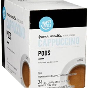 Amazon Brand - Happy Belly Cappuccino Coffee Pods Compatible with 2.0 K-Cup Brewers, French Vanilla Flavored, 24 Count