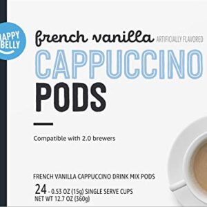 Amazon Brand - Happy Belly Cappuccino Coffee Pods Compatible with 2.0 K-Cup Brewers, French Vanilla Flavored, 24 Count