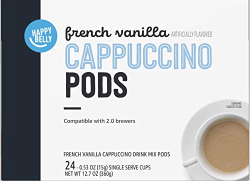 Amazon Brand - Happy Belly Cappuccino Coffee Pods Compatible with 2.0 K-Cup Brewers, French Vanilla Flavored, 24 Count