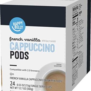 Amazon Brand - Happy Belly Cappuccino Coffee Pods Compatible with 2.0 K-Cup Brewers, French Vanilla Flavored, 24 Count