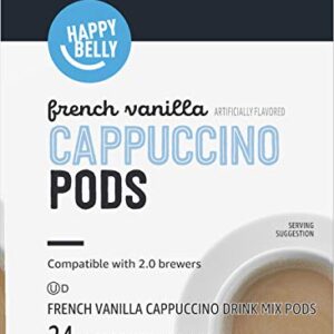 Amazon Brand - Happy Belly Cappuccino Coffee Pods Compatible with 2.0 K-Cup Brewers, French Vanilla Flavored, 24 Count