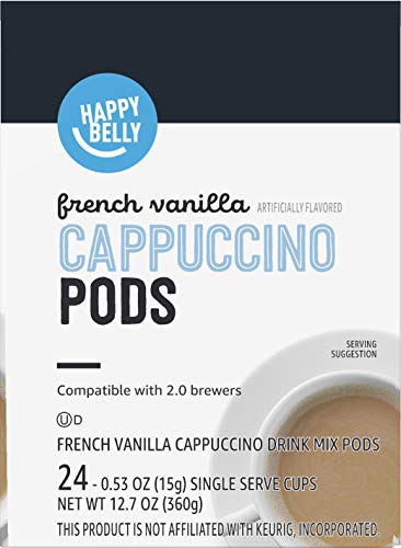 Amazon Brand - Happy Belly Cappuccino Coffee Pods Compatible with 2.0 K-Cup Brewers, French Vanilla Flavored, 24 Count