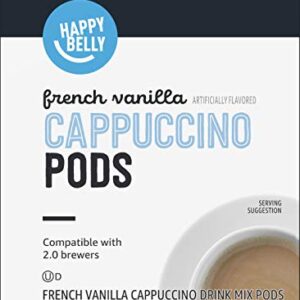 Amazon Brand - Happy Belly Cappuccino Coffee Pods Compatible with 2.0 K-Cup Brewers, French Vanilla Flavored, 24 Count