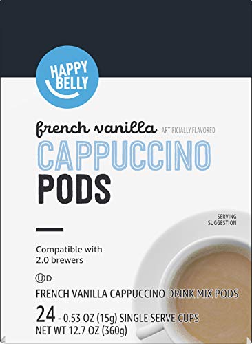 Amazon Brand - Happy Belly Cappuccino Coffee Pods Compatible with 2.0 K-Cup Brewers, French Vanilla Flavored, 24 Count