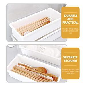 UPKOCH 4pcs box Spoon White Lid Utensil Household Drawer Cutlery Caddy Tray Plastic Countertop Holder Dish Rack Draining Storage Cutter Board Basket Fork Metal with Organizer Silverware