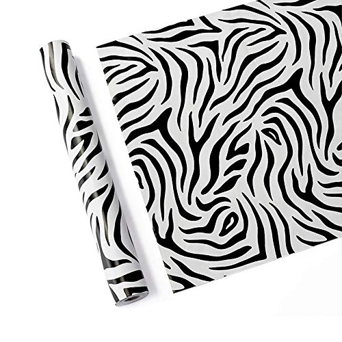 LovingWay Black White Shelf Liner 17.7x177 Inch Zebra Animal Print Drawer Lining Paper Self-Adhesive New Year Home Decorations