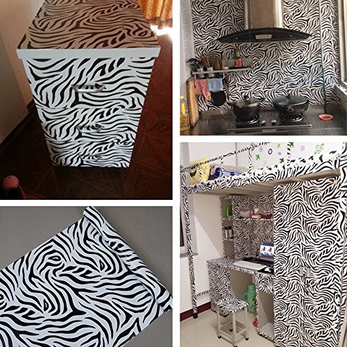 LovingWay Black White Shelf Liner 17.7x177 Inch Zebra Animal Print Drawer Lining Paper Self-Adhesive New Year Home Decorations