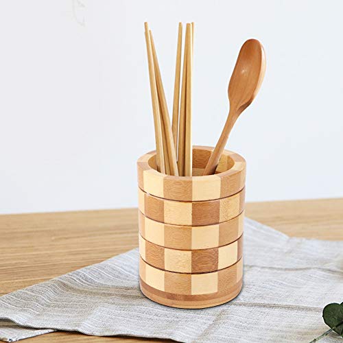 Bamboo Utensil Holder for Countertop, Flatware Silverware Caddy Chopstick Cutlery Holder Utensil Organizer for Spoons Forks Knifes