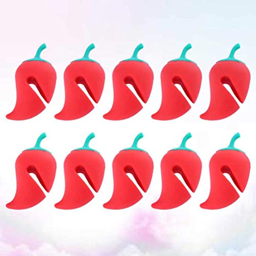 Hemoton Pot Lid Holder, 10pcs Chili Shape Spill-Proof Silicone Lid Lifters for Soup Pot, Lid Lifter for Pots and Pans Lid Stand Heat Resistant Holder, Pot Lid Lifts, Kitchen Tools Preventer