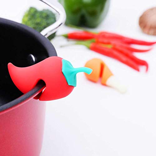 Hemoton Pot Lid Holder, 10pcs Chili Shape Spill-Proof Silicone Lid Lifters for Soup Pot, Lid Lifter for Pots and Pans Lid Stand Heat Resistant Holder, Pot Lid Lifts, Kitchen Tools Preventer