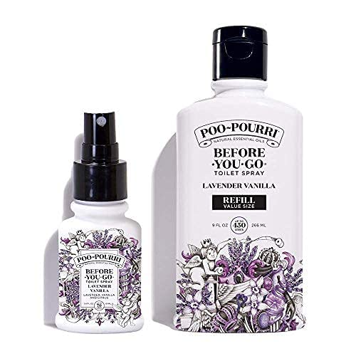 Poo-Pourri Lavender Vanilla 9-Ounce Refill Bottle and 1.4-Ounce Refillable Bottle Lavender Vanilla