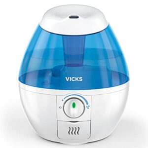 vicks mini filter-free cool mist humidifier, small room, .5 gallon tank, blue – visible mist small humidifier for bedrooms, baby nurseries and more, works with vicks vapopads