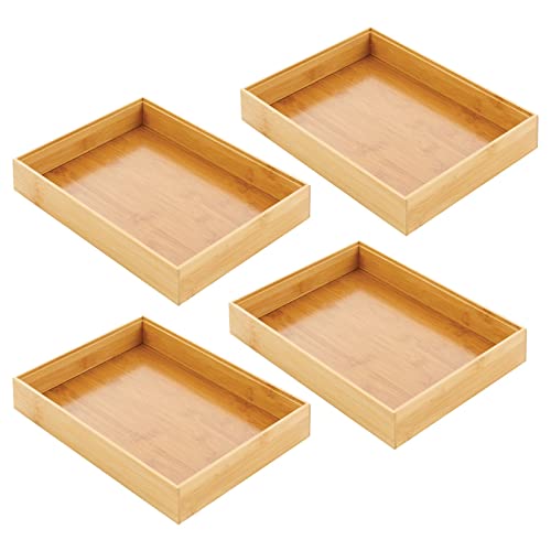 mDesign Bamboo Wood Stackable Drawer Organizer Bin Box for Kitchen; Holds Silverware, Cutlery, Utensils - Echo Collection - 4 Pack - Natural