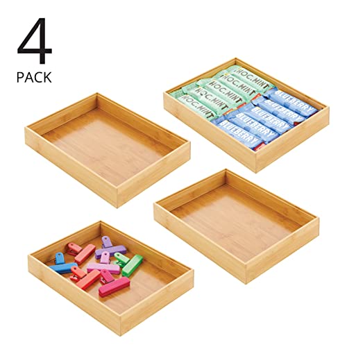 mDesign Bamboo Wood Stackable Drawer Organizer Bin Box for Kitchen; Holds Silverware, Cutlery, Utensils - Echo Collection - 4 Pack - Natural