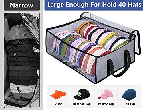 AOODA Hat Storage for Baseball Caps Organizer, Large Holds up to 40 Hats Wide Hat Organizer for Closet Cap Holder, Grey