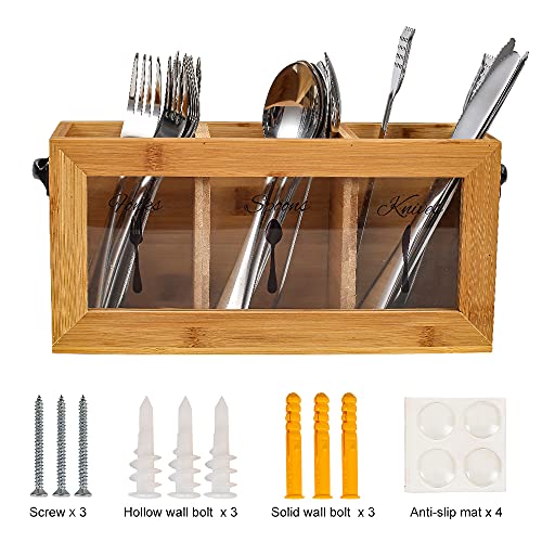 JEKUGOT Bamboo Utensil Cutlery Holder,Kitchen Tableware Storage Box,Silverware Caddy Organizer Bin Holder for Forks, Spoons, Knives,Perfect for Kitchen Countertop