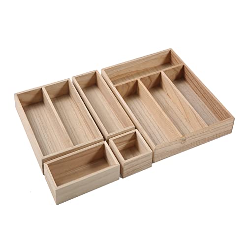 TENIBYC Drawer Organizer, Wood Drawer Organizer Utensil Tray, Silverware Organizer, utensil organizer Storage Box with Various Sizes for Office, Kitchen, Bedroom, Bathroo(5 Boxes)