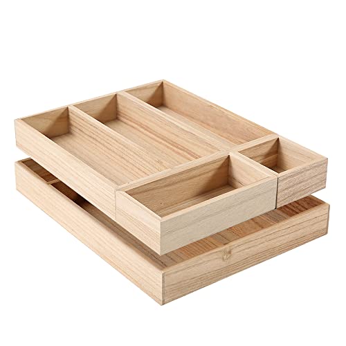 TENIBYC Drawer Organizer, Wood Drawer Organizer Utensil Tray, Silverware Organizer, utensil organizer Storage Box with Various Sizes for Office, Kitchen, Bedroom, Bathroo(5 Boxes)