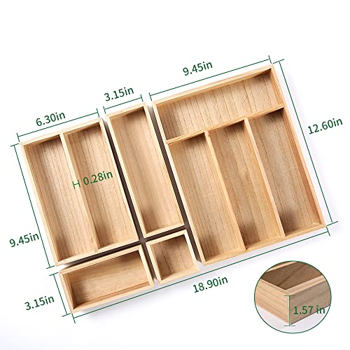 TENIBYC Drawer Organizer, Wood Drawer Organizer Utensil Tray, Silverware Organizer, utensil organizer Storage Box with Various Sizes for Office, Kitchen, Bedroom, Bathroo(5 Boxes)