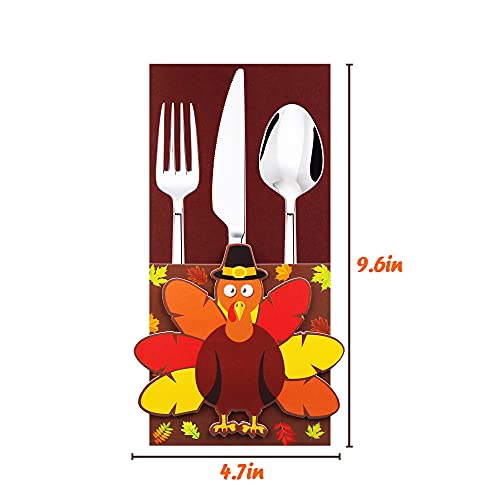 Fall Thanksgiving Cutlery Holder Set, 24 Pcs Thanksgiving Turkey Utensil Decor, Fall Harvest Dinner Table Decoration Family Gathering Party Supplies