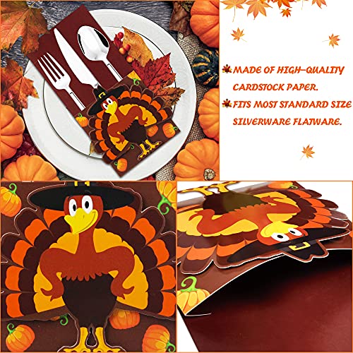 Fall Thanksgiving Cutlery Holder Set, 24 Pcs Thanksgiving Turkey Utensil Decor, Fall Harvest Dinner Table Decoration Family Gathering Party Supplies