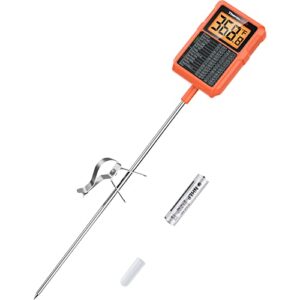 thermopro tp510 waterproof digital candy thermometer with pot clip, 8″ long probe instant read food cooking meat thermometer for grilling smoker bbq deep fry oil thermometer