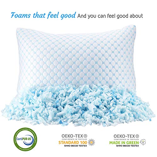 Nestl Cooling Pillow - Queen Size Set of 2 Cooling Memory Foam Pillows, Gel Infused Cool Pillow, Adjustable Cooling Pillows for Sleeping, Breathable Queen Pillows, Washable Removable Bed Pillow Cover