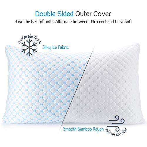 Nestl Cooling Pillow - Queen Size Set of 2 Cooling Memory Foam Pillows, Gel Infused Cool Pillow, Adjustable Cooling Pillows for Sleeping, Breathable Queen Pillows, Washable Removable Bed Pillow Cover