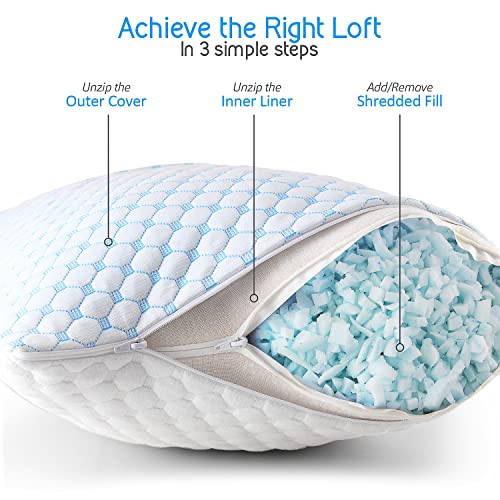 Nestl Cooling Pillow - Queen Size Set of 2 Cooling Memory Foam Pillows, Gel Infused Cool Pillow, Adjustable Cooling Pillows for Sleeping, Breathable Queen Pillows, Washable Removable Bed Pillow Cover