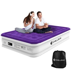 chillsun queen air mattress with built in pump,16 inch double-high inflatable mattress with flocked top, easy inflate, waterproof, portable blow up bed for home…