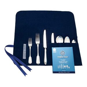 7 section silver place setting storage roll, blue by town talk