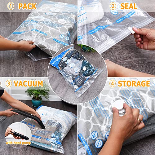 Vacuum Storage Bags 7 Jumbo, Space Saver Sealer Bags with Travel Hand Pump, Airtight Compression Bags for Clothes, Pillows, Comforters, Blankets, Bedding