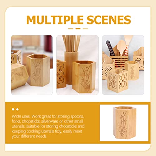 iplusmile Kitchen Utensil Holder Wood Kitchen Tool Holder for Countertop Table Chopstick Holder Cutlery Storage Organizer Spoon Chopsticks Basket Kitchen Organizer