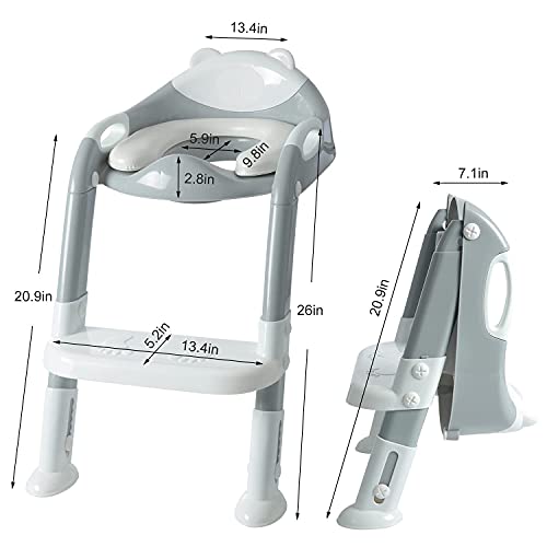 Fedicelly Potty Chair,Toddlers Potty Training Toilet Seat Boys Girls, Kids Potty Training Seat Step Stool Ladder(Gray/White)