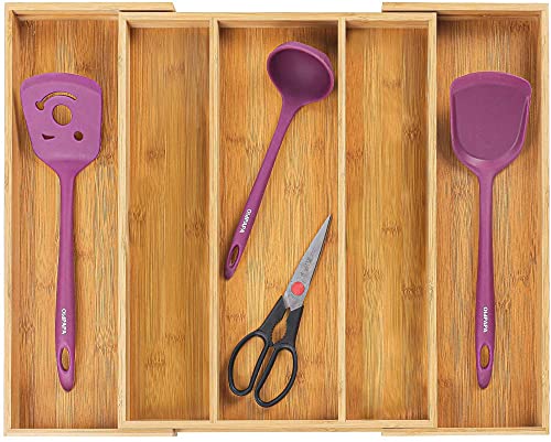 Utoplike 4 pcs Bamboo Kitchen Drawer Dividers 16.8-21.8IN) and Bamboo Expandable Kitchen Drawer Organizer, Adjustable Utensil Holder Set